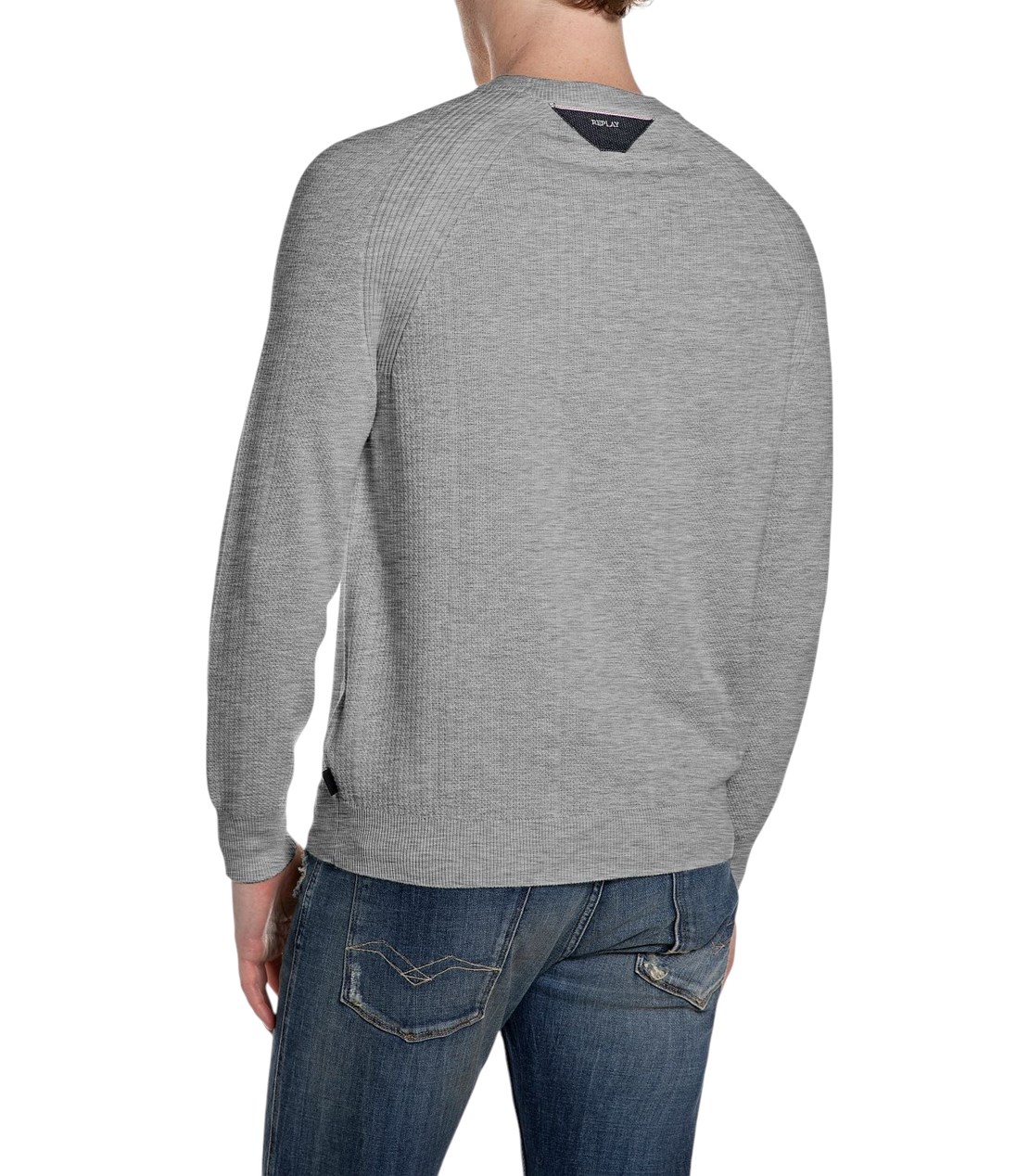 Replay sivi rebrasti pamučni pulover - Replay službeni webshop