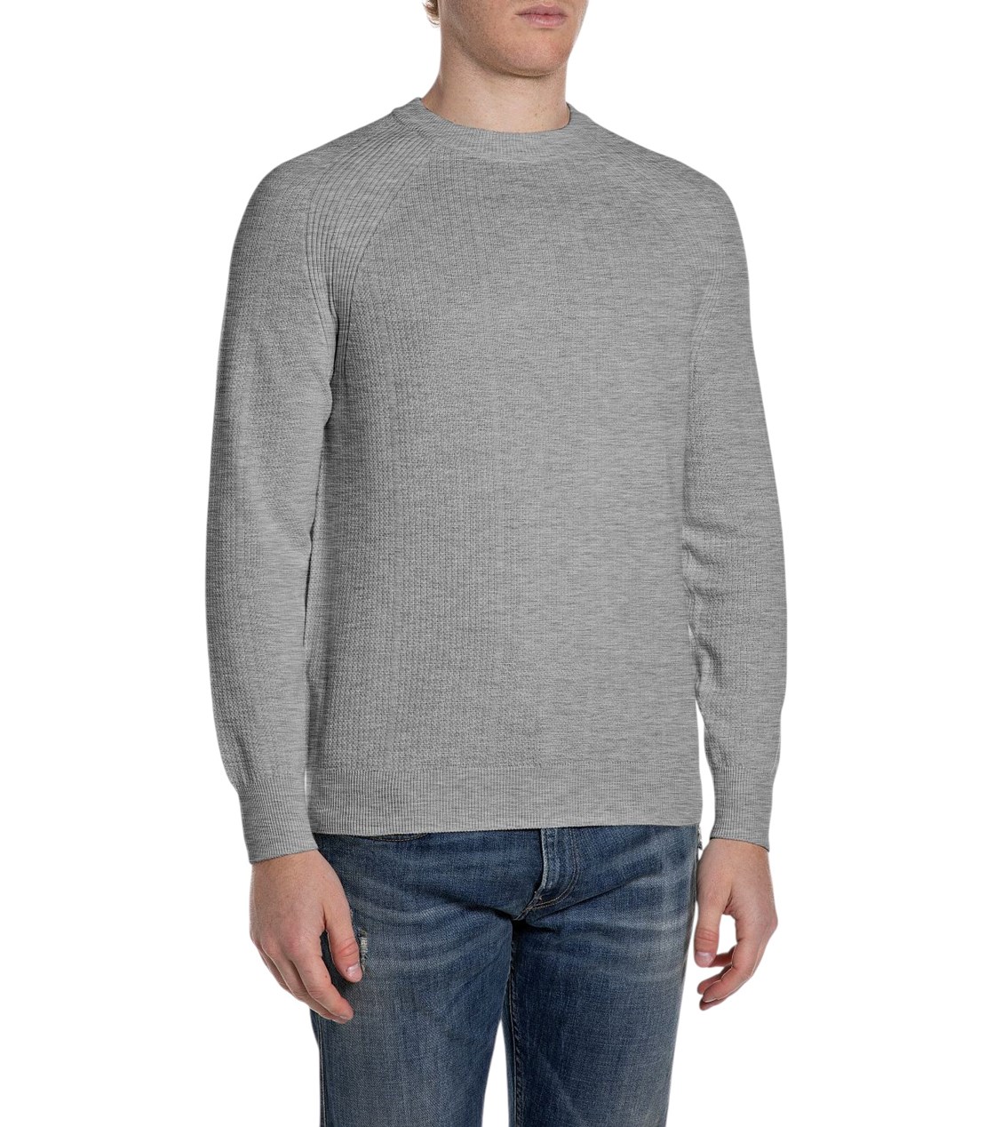 Replay sivi rebrasti pamučni pulover - Replay službeni webshop